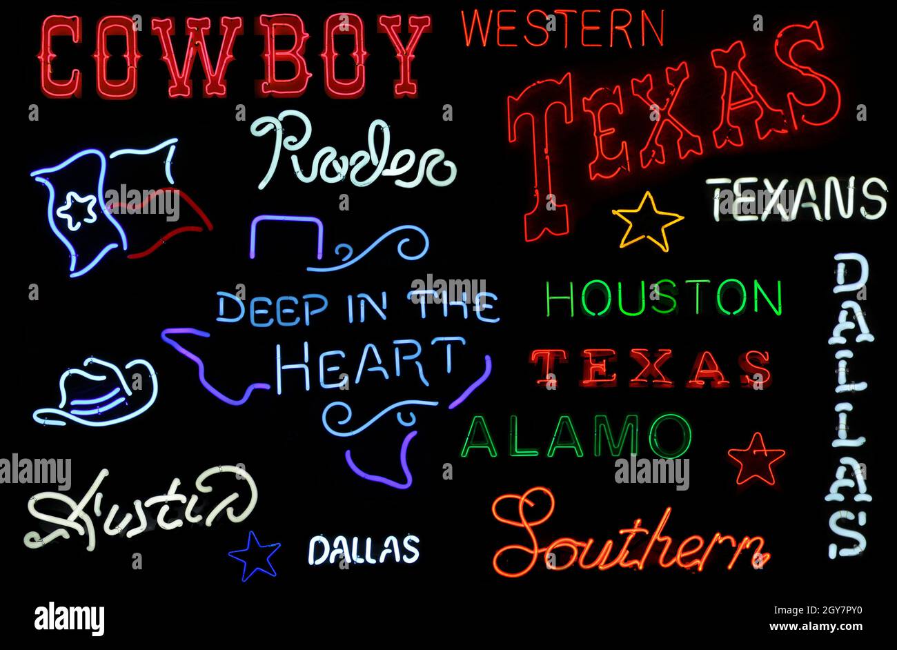 Neon Texas Sign Photo Composite Stock Photo - Alamy