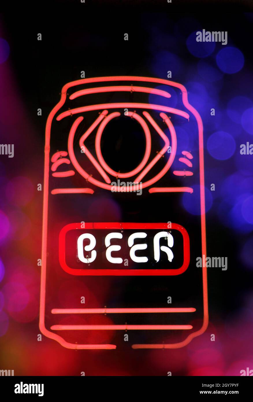 Red Neon Beer Can Sign Stock Photo - Alamy