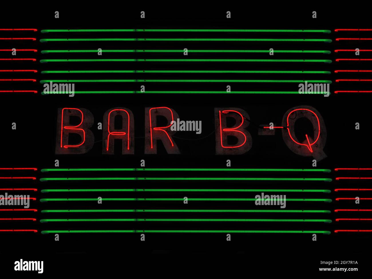 Neon Barbecue Sign With Green and Red Neon Tubes Local Restaurant Stock ...