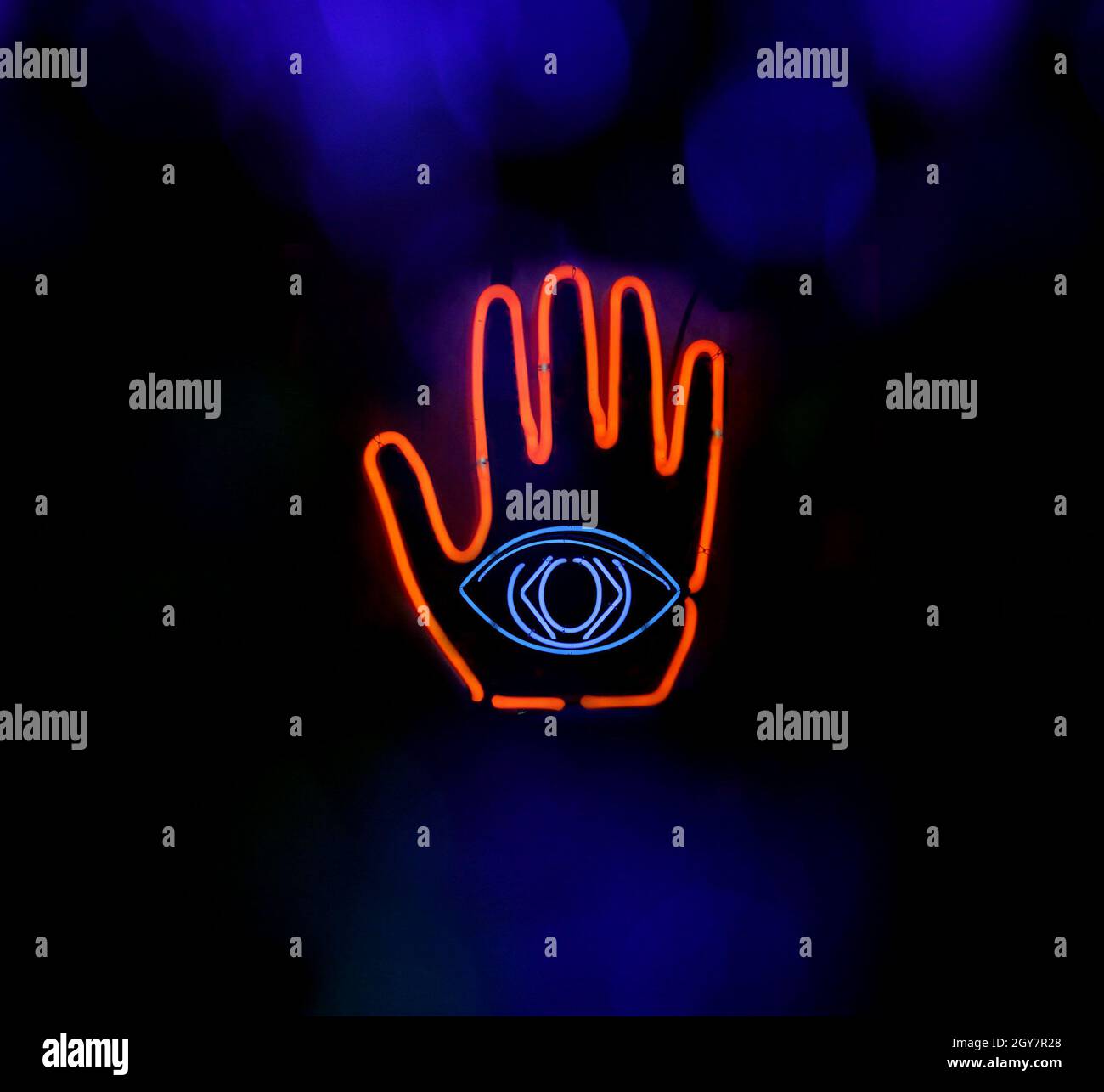 Neon Eye in Hand Neon, Psychic Palm Reader, All Seeing Eye Concepte ...