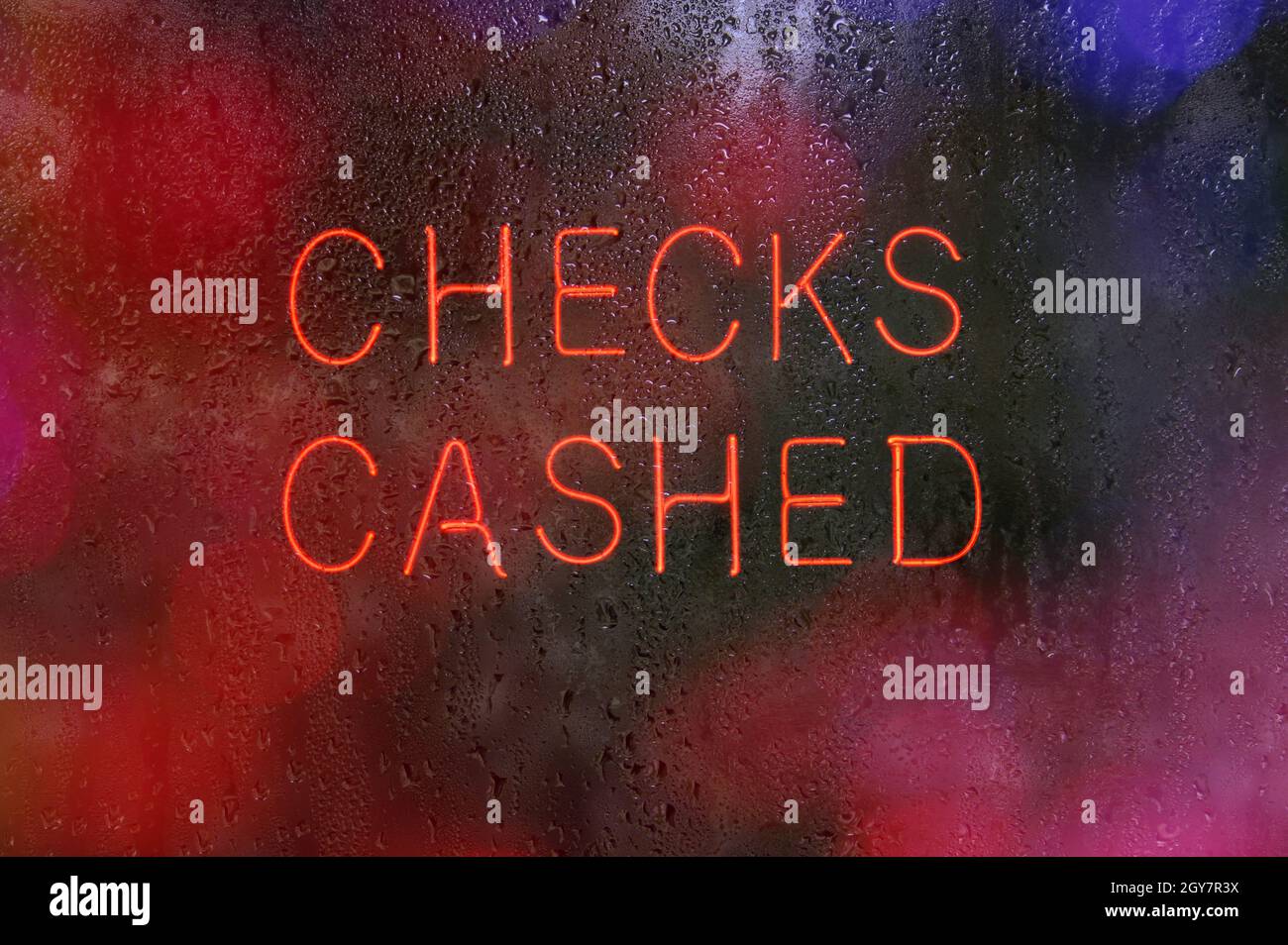 Vintage Neon Sign Checks Cashed Stock Photo - Alamy