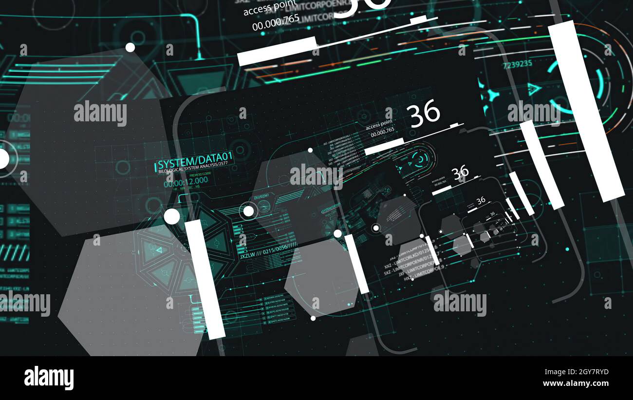 3d illustration - HUD zoom in.Flying through Futuristic technological ...