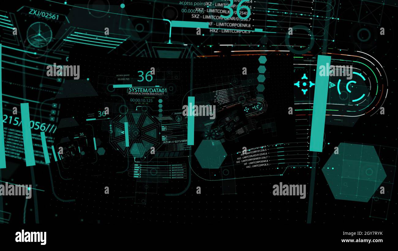 3d illustration - HUD zoom in.Flying through Futuristic technological ...