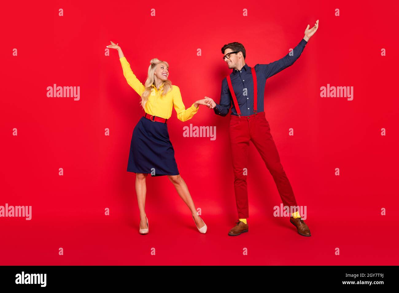 Full Length Body Size View Of Attractive Cheerful Couple Dancing Having