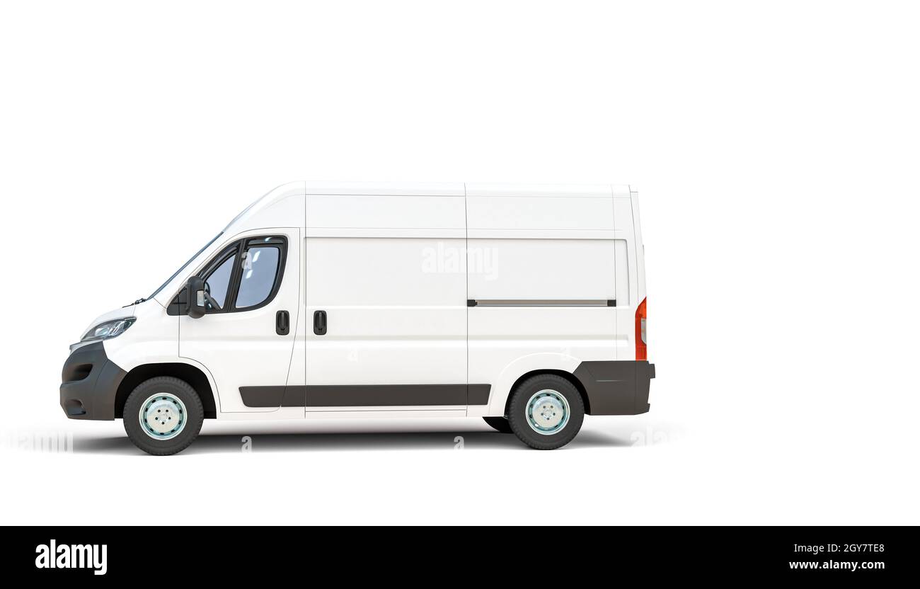 white cargo van on white background. 3d render Stock Photo - Alamy