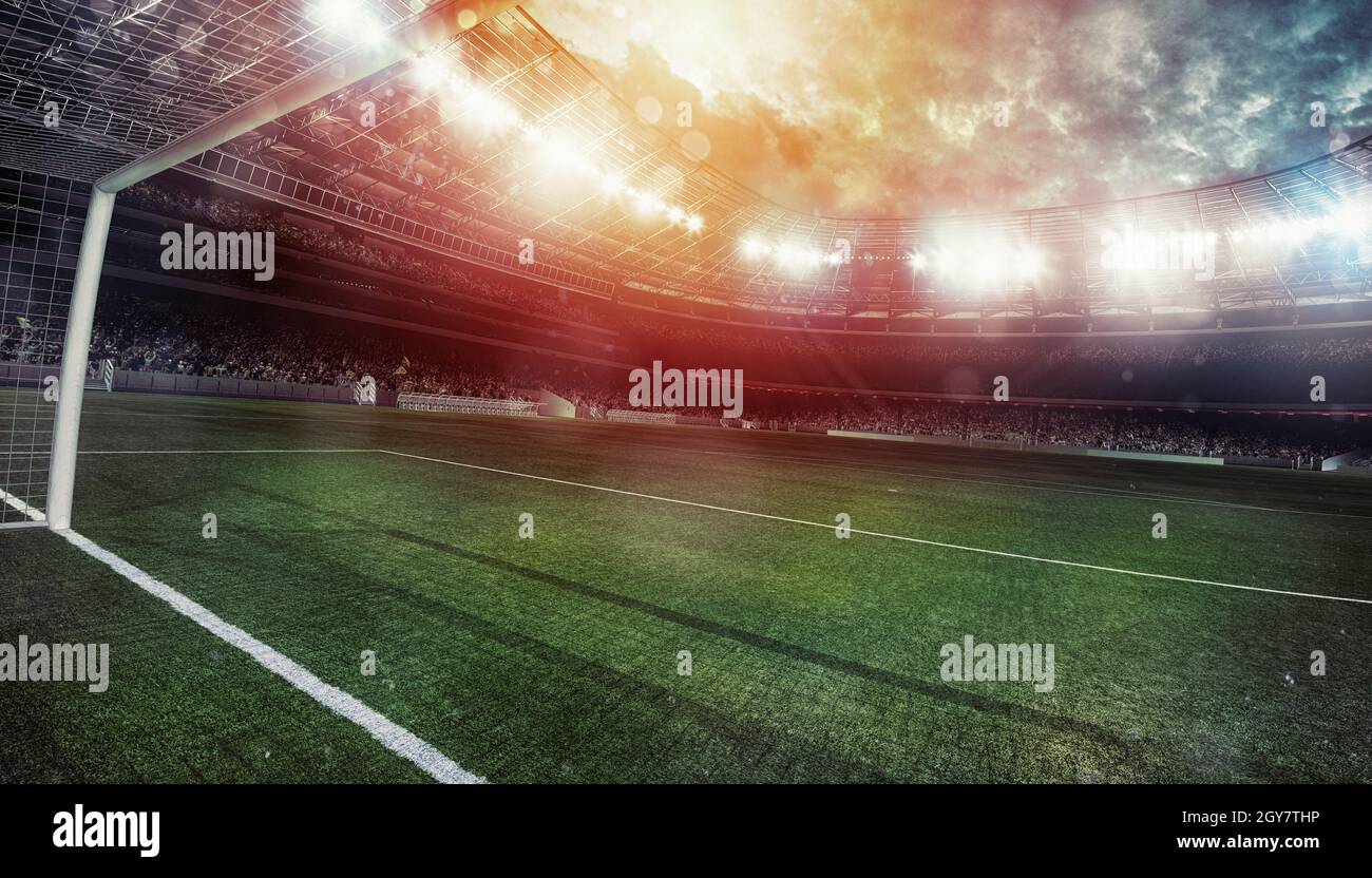 Playing field inside a soccer stadium. 3D Rendering Stock Photo - Alamy