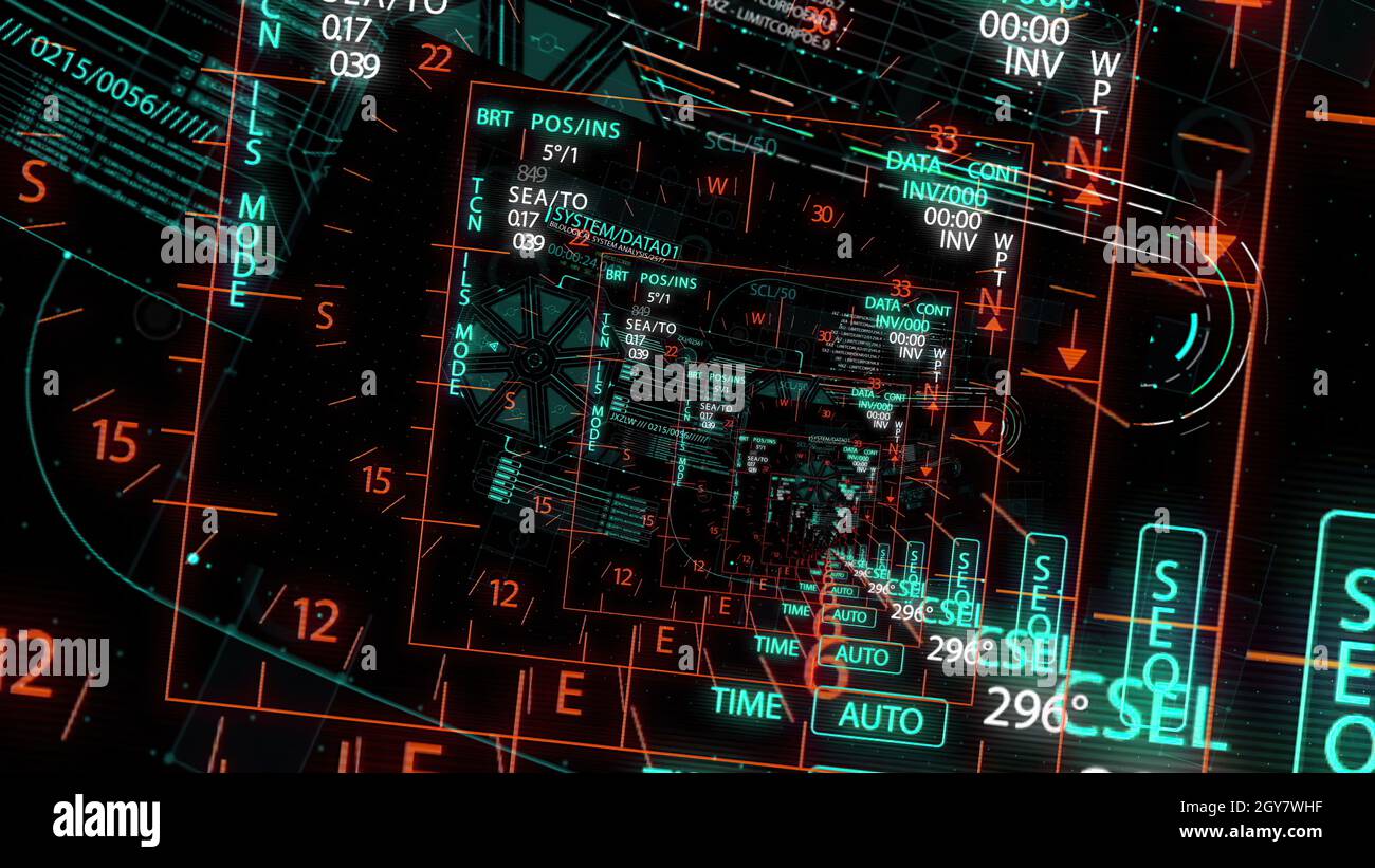 3d illustration - HUD zoom in.Flying through Futuristic technological ...