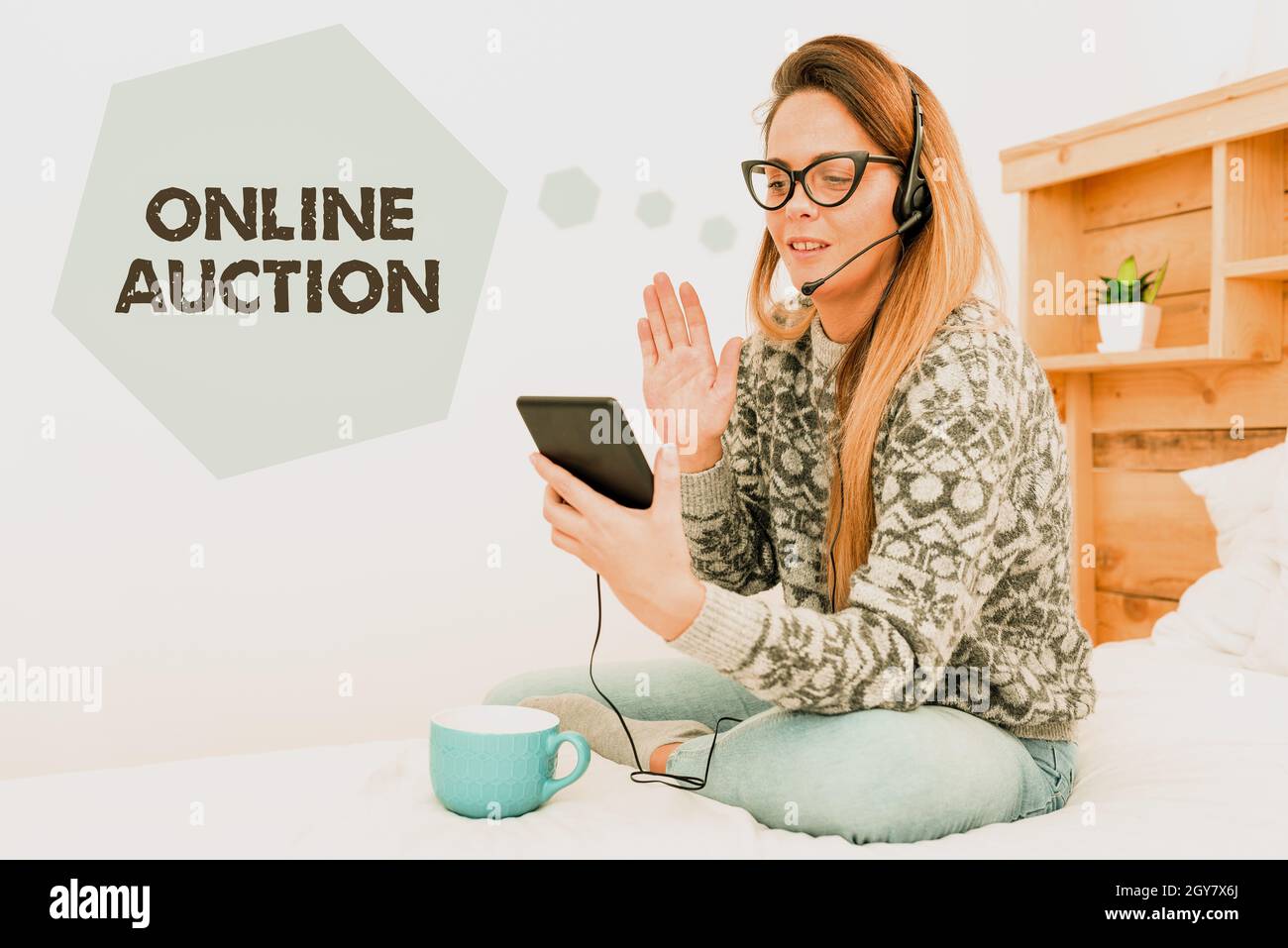 Hand writing sign Online Auction, Word Written on digitized sale event ...