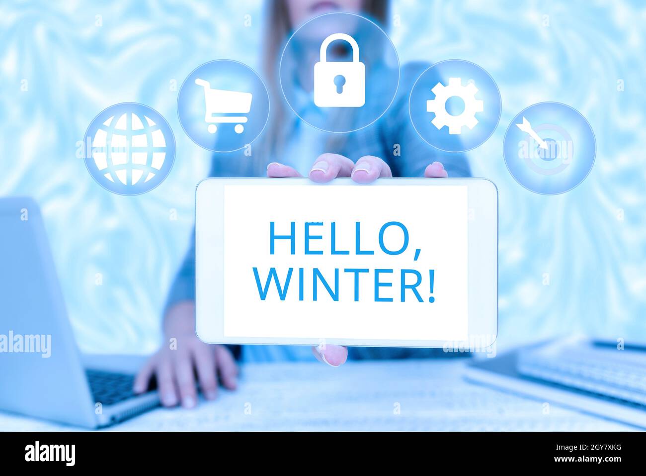 Text caption presenting Hello, Winter, Internet Concept greeting used ...