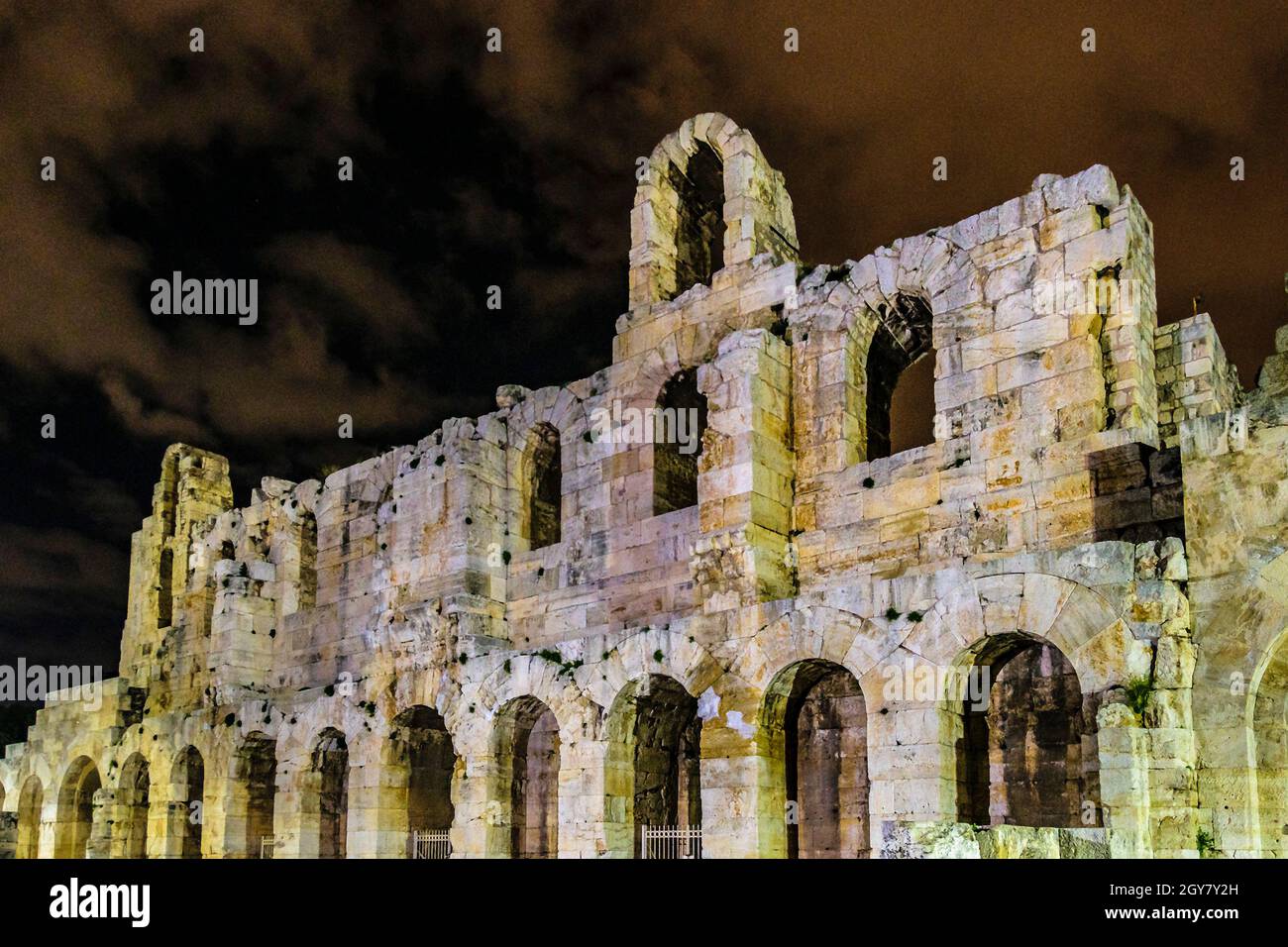 Night scene at famous herodes theater, athens city, greece Stock Photo ...
