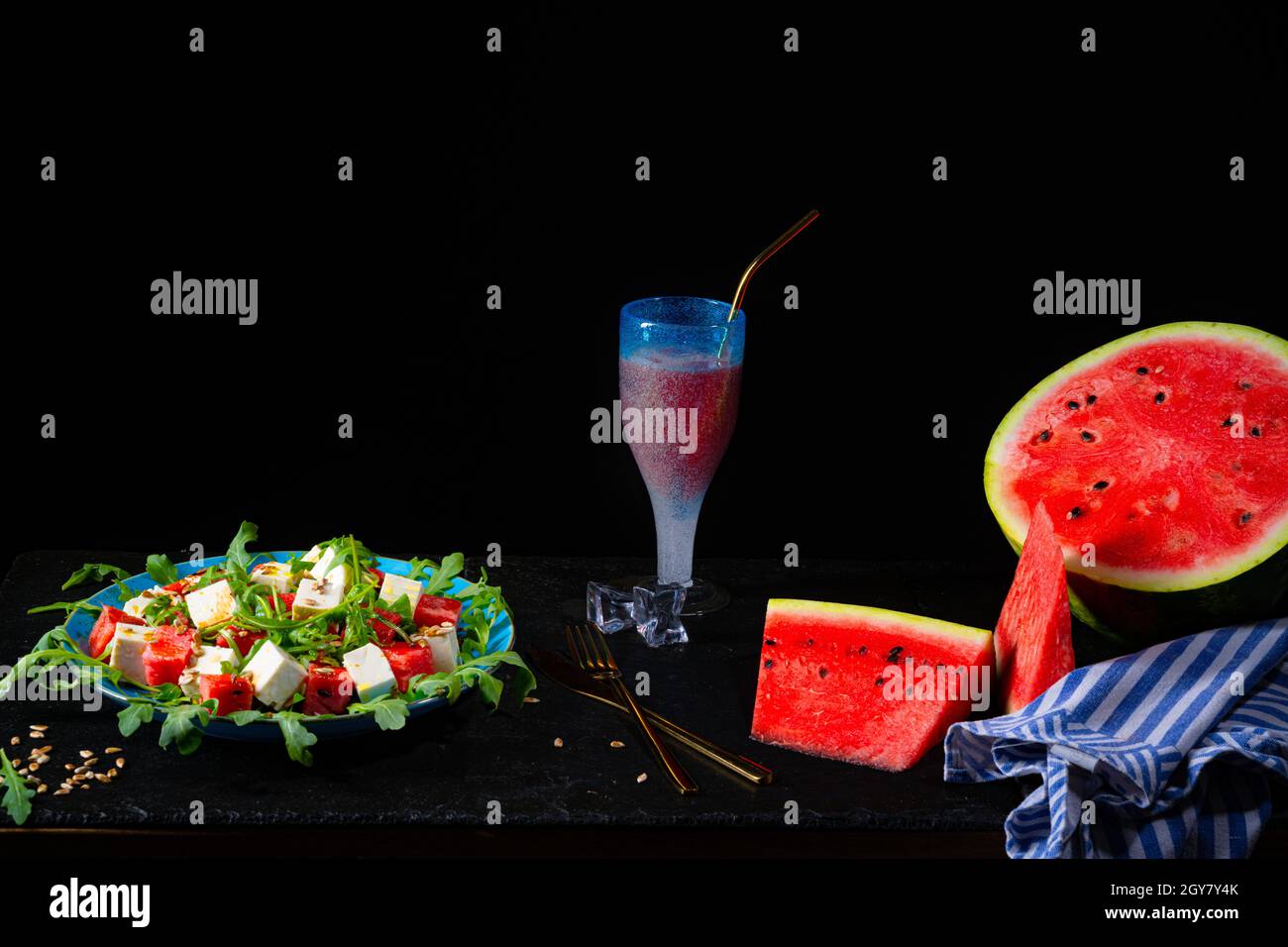 Watermelon Salad with Rocket And Feta Cheese Stock Photo - Alamy