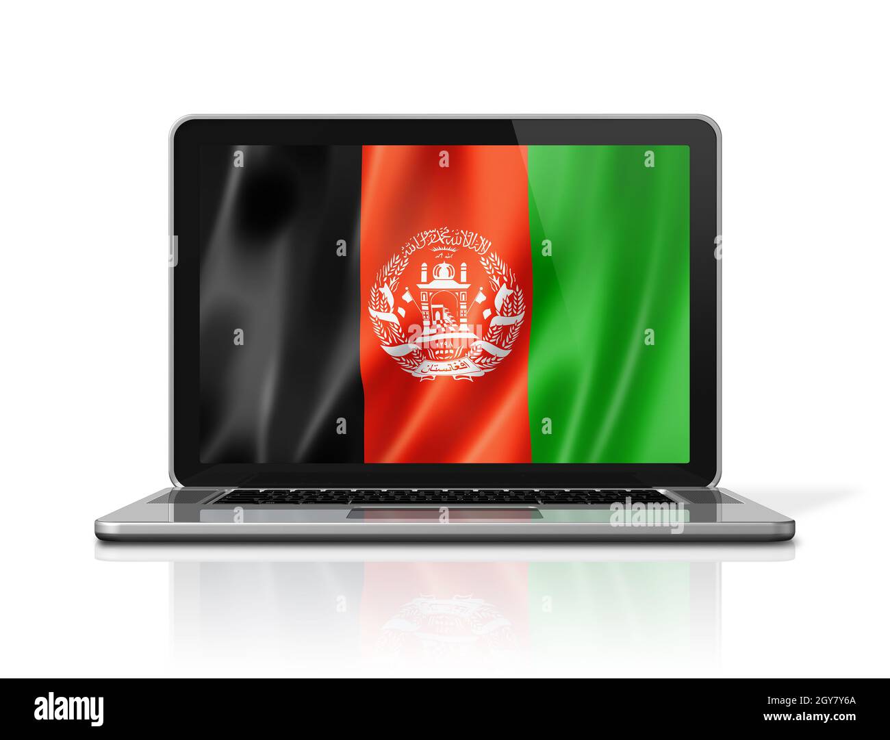 Afghanistan flag on laptop screen isolated on white. 3D illustration ...