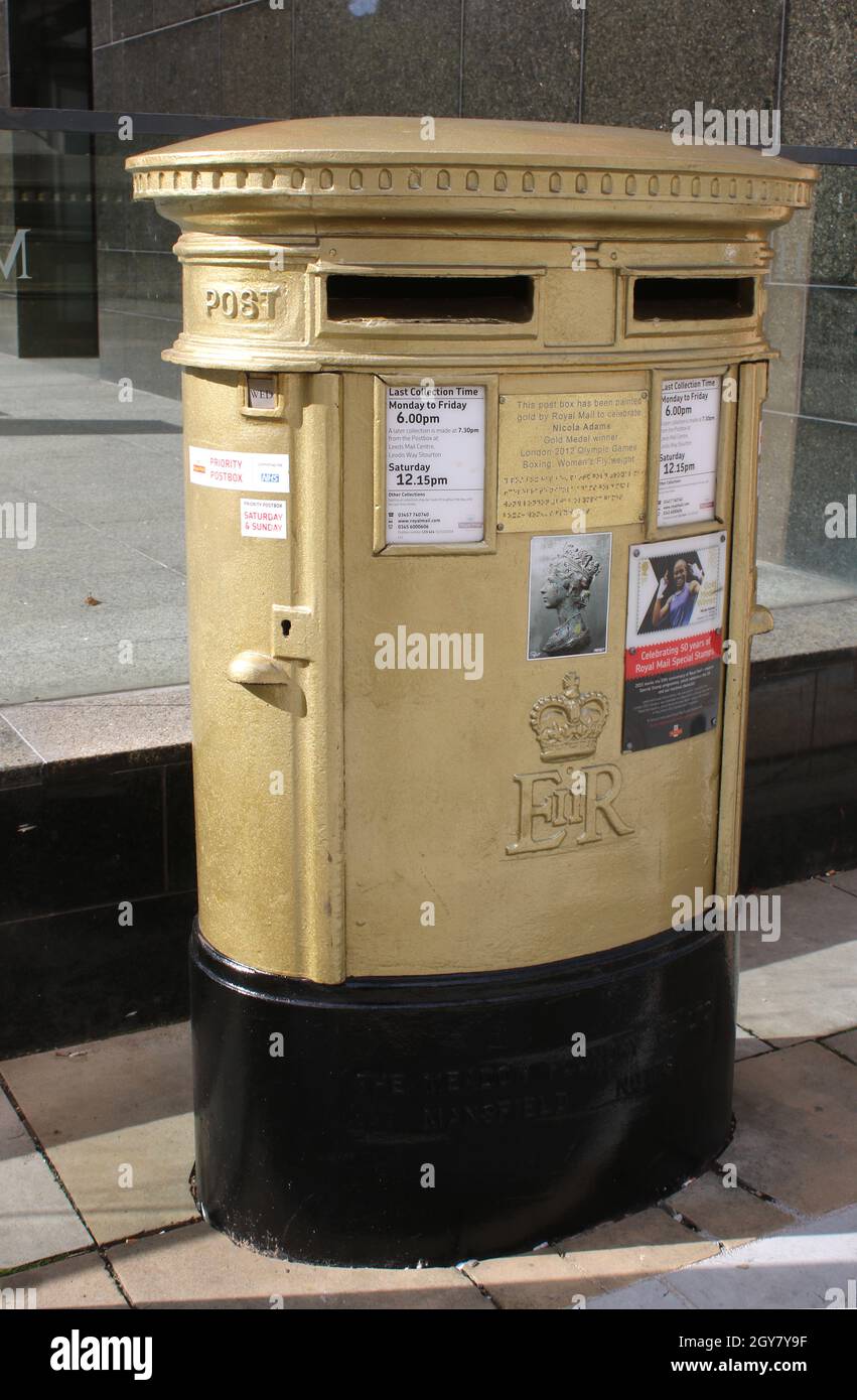 Meadow Foundry double pillar box painted Gold to celebrate Nicola Adams ...