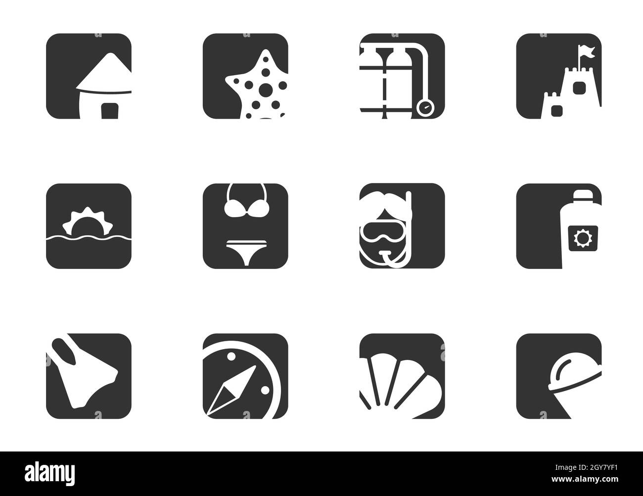 Relaxing on the beach icon set for your design. vector icons Stock ...