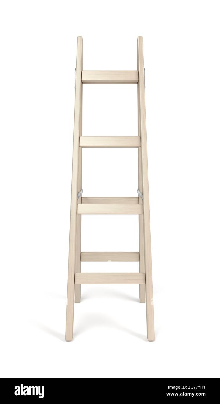 Front view of double wooden ladder, isolated on white background Stock ...