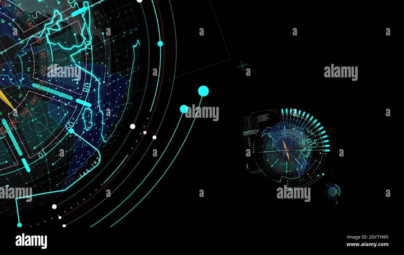 3d illustration - HUD zoom in.Flying through Futuristic technological ...
