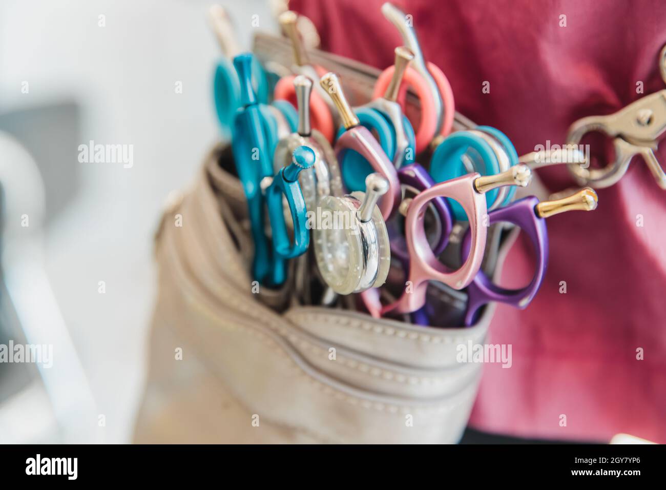 Set of hairdresser. Barber tools are attached to the belt Stock Photo ...