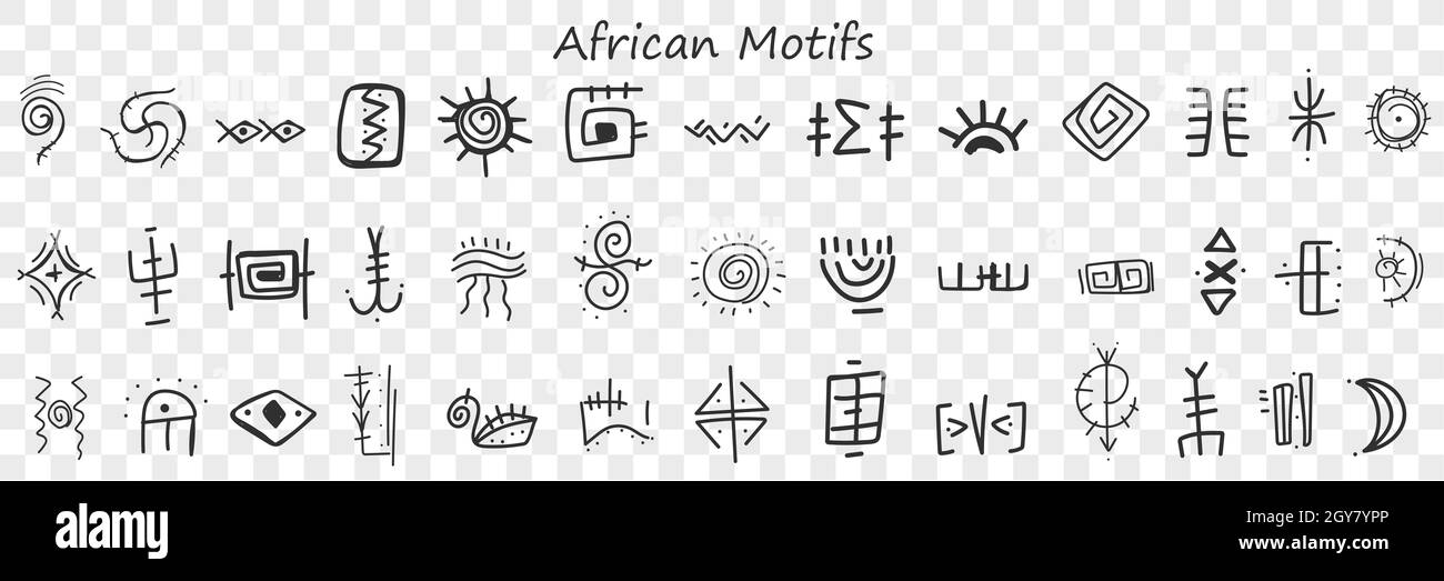 African motives and patterns doodle set. Collection of hand drawn ...