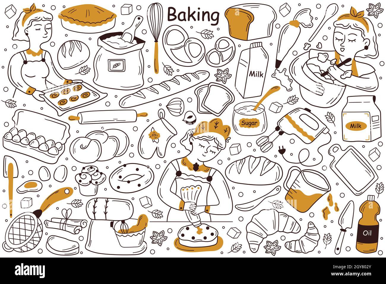Baking doodle set. Collection of hand drawn templates patterns sketches ...
