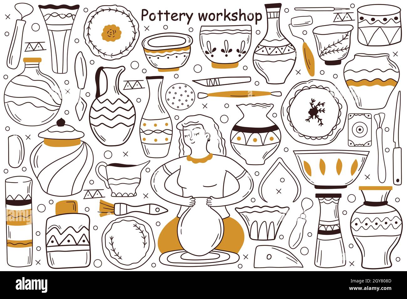 Pottery workshop doodle set. Collection of hand drawn sketches ...