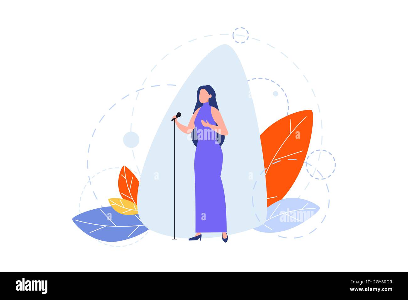 Singing, hobby, creative occupation concept. Illustration of woman girl ...