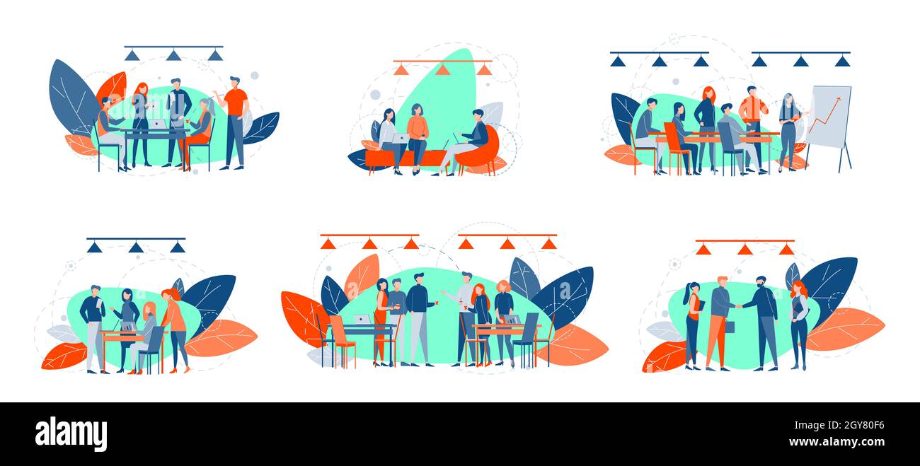 Business meetings set concept. Collection of businesspeople coworkers ...