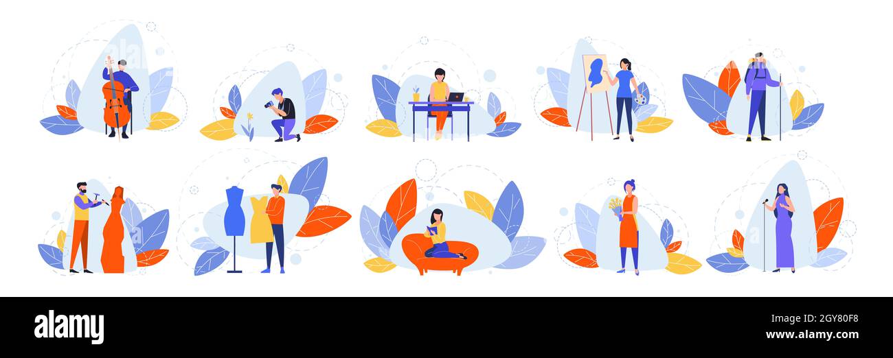 Set of creative occupations, hobby concept. Collection of various ...