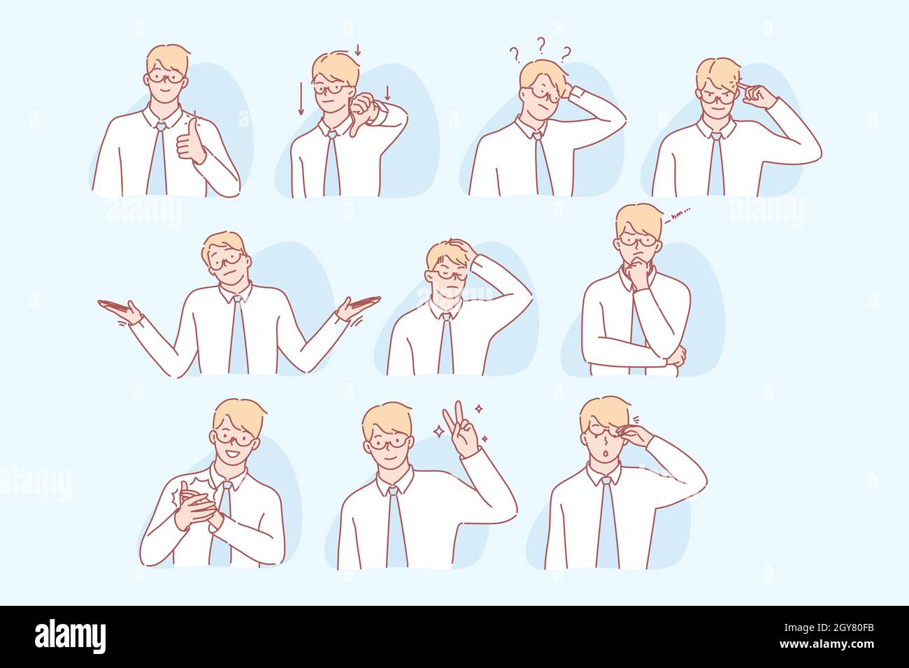 Business mans gestures and facial expressions set concept ...