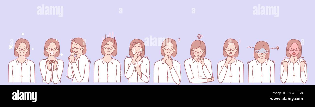 Womans emotions and facial expressions set concept. Illustration or ...