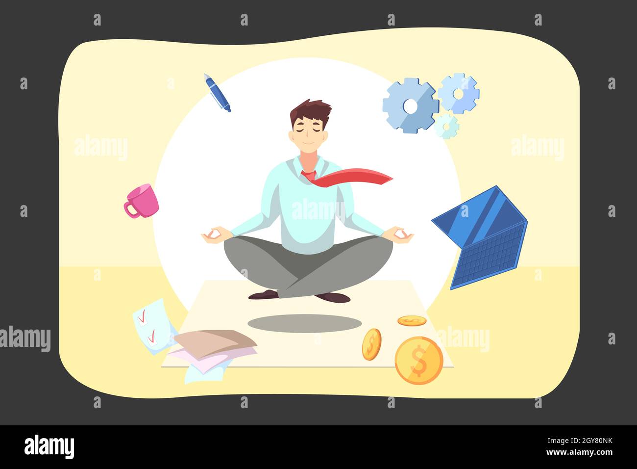 Business, relaxation, meditation, rest concept. Young businessman clerk ...