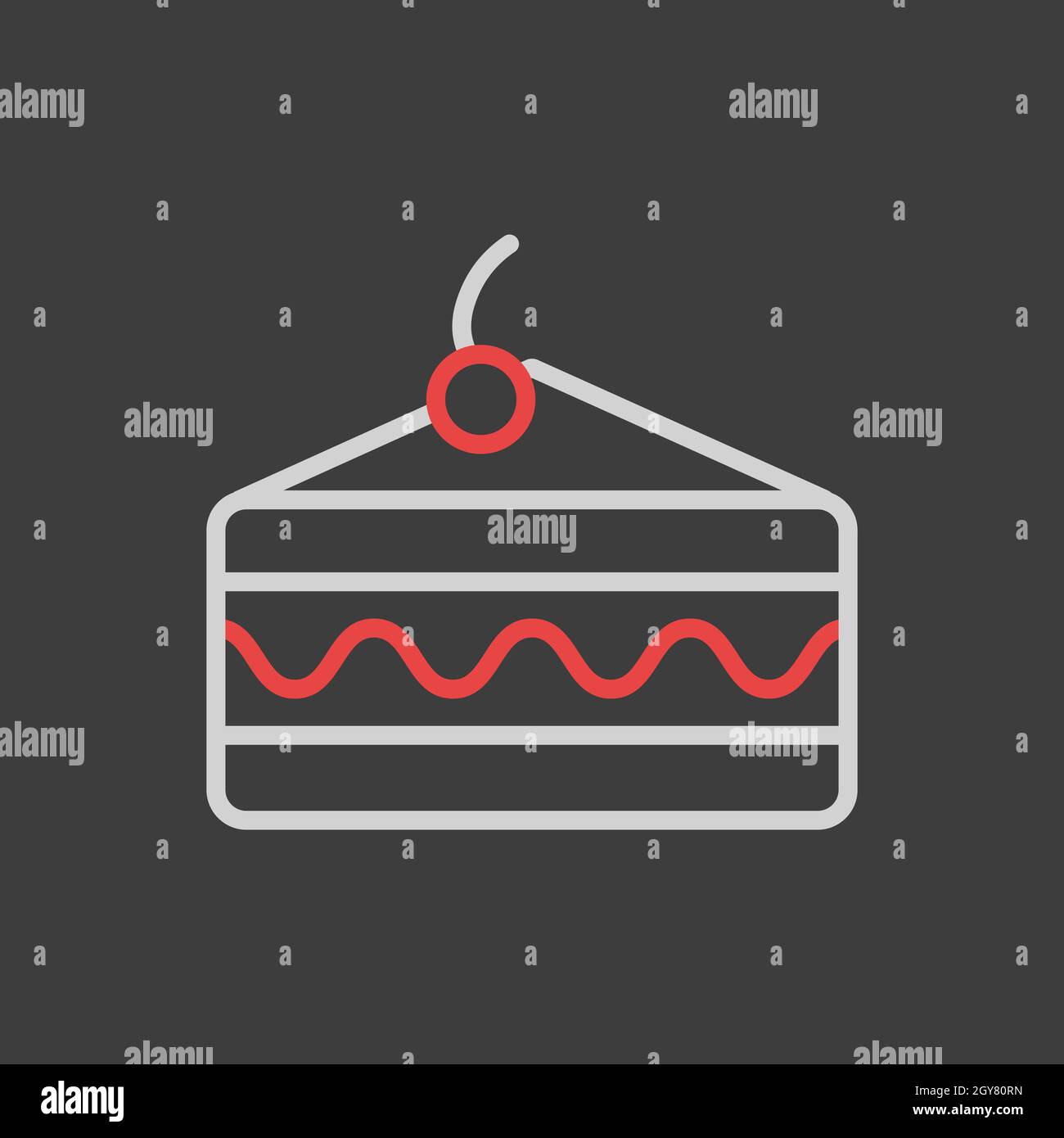 Piece of cake vector icon on dark background. Fast food sign. Graph ...