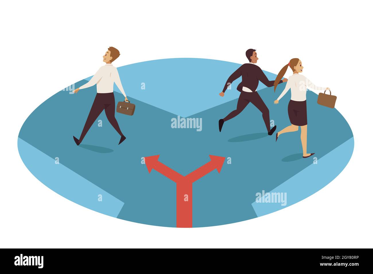 Business, path choice, separation direction concept. Businessman clerk ...