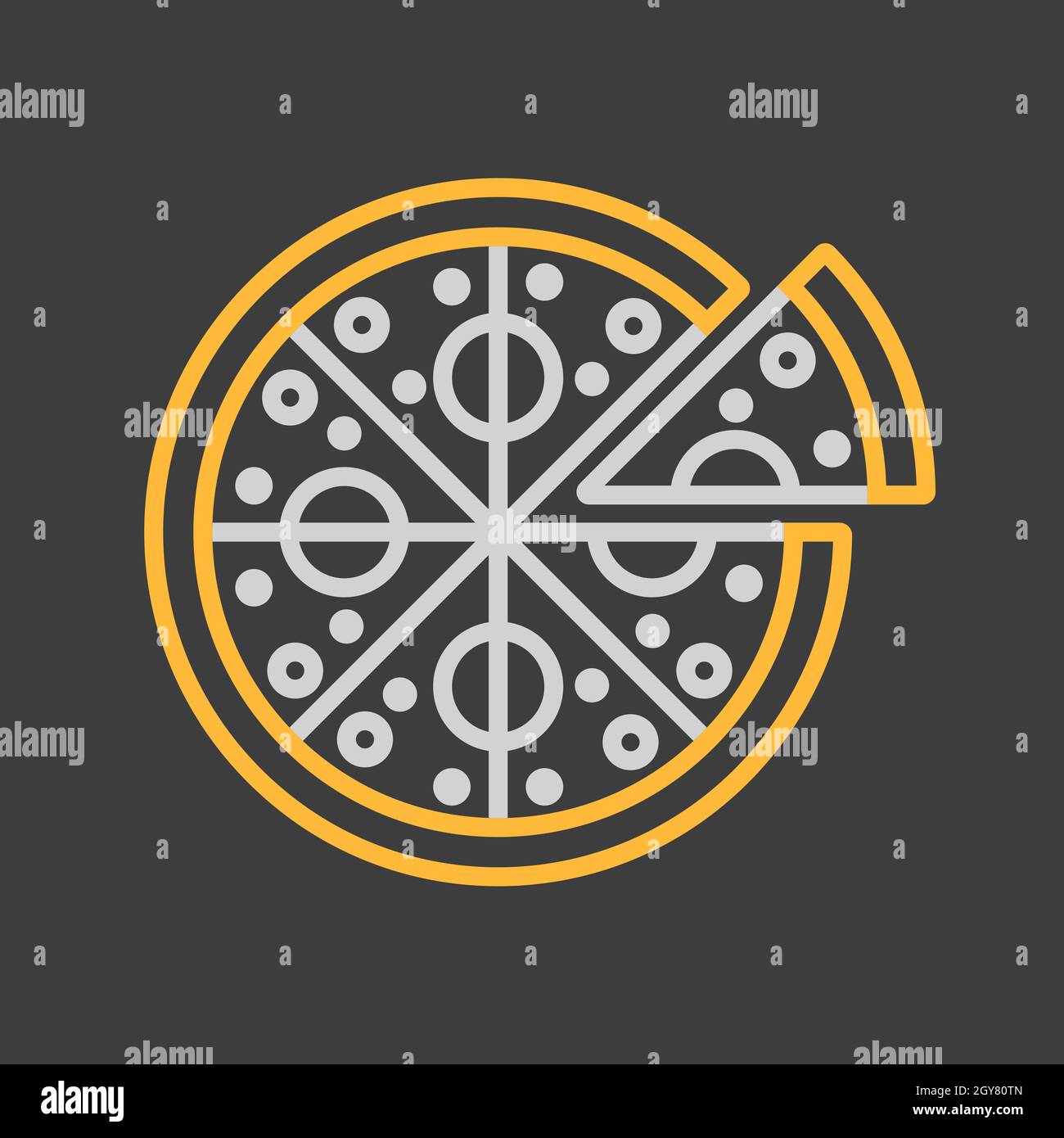 Pizza vector icon on dark background. Fast food sign. Graph symbol for ...
