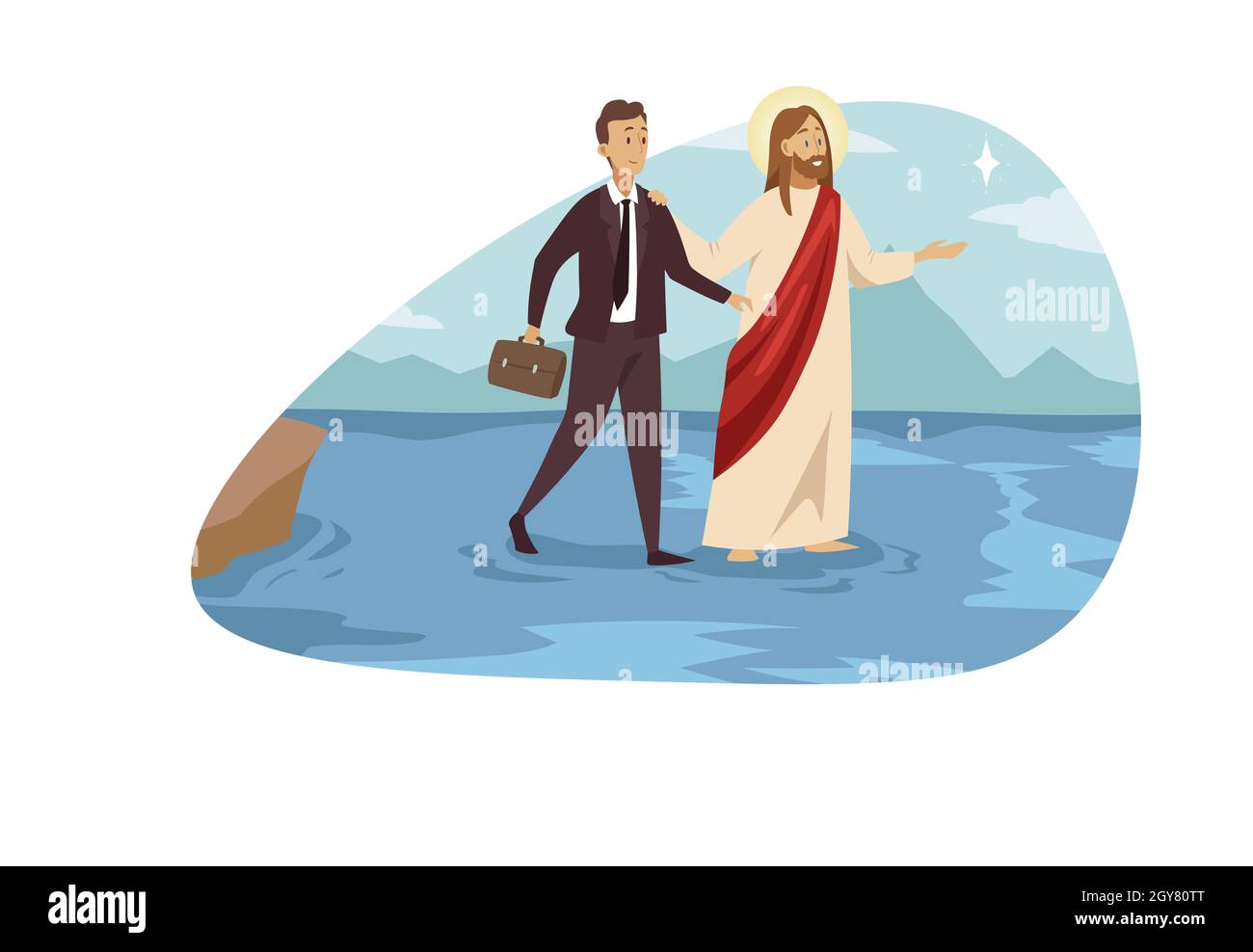 Support, christianity, business success concept. Jesus Christ religious ...