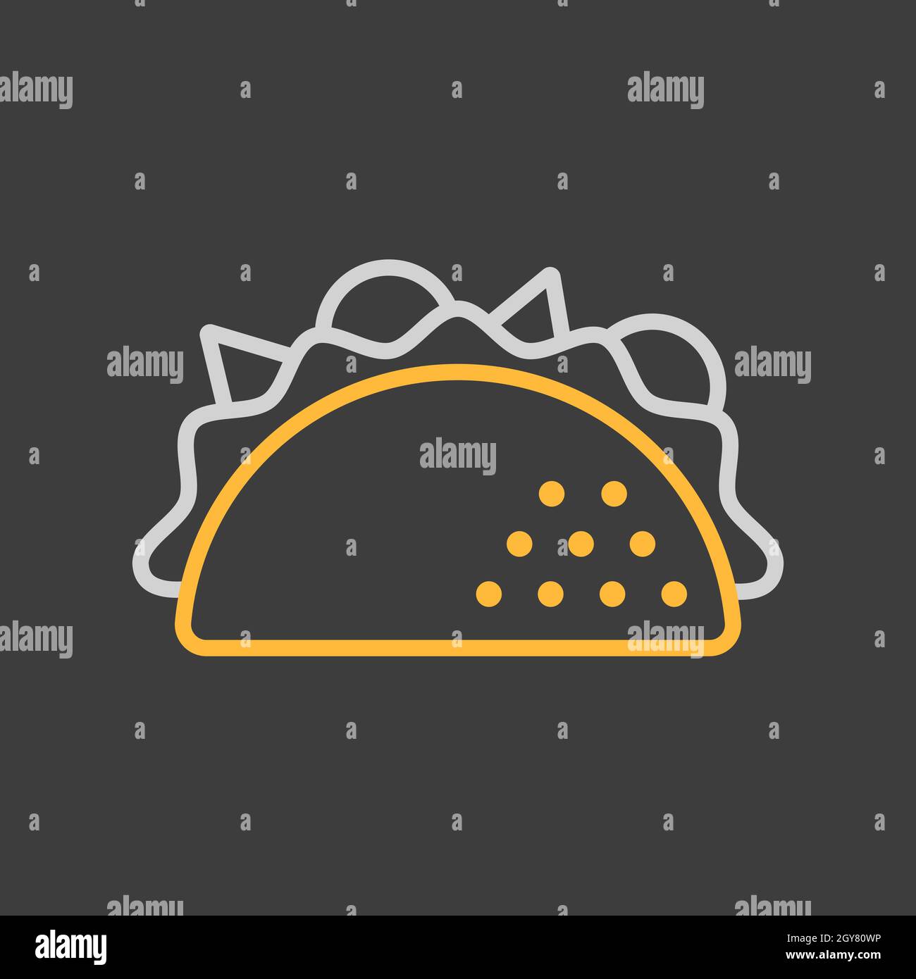 Taco vector icon on dark background. Fast food sign. Graph symbol for ...