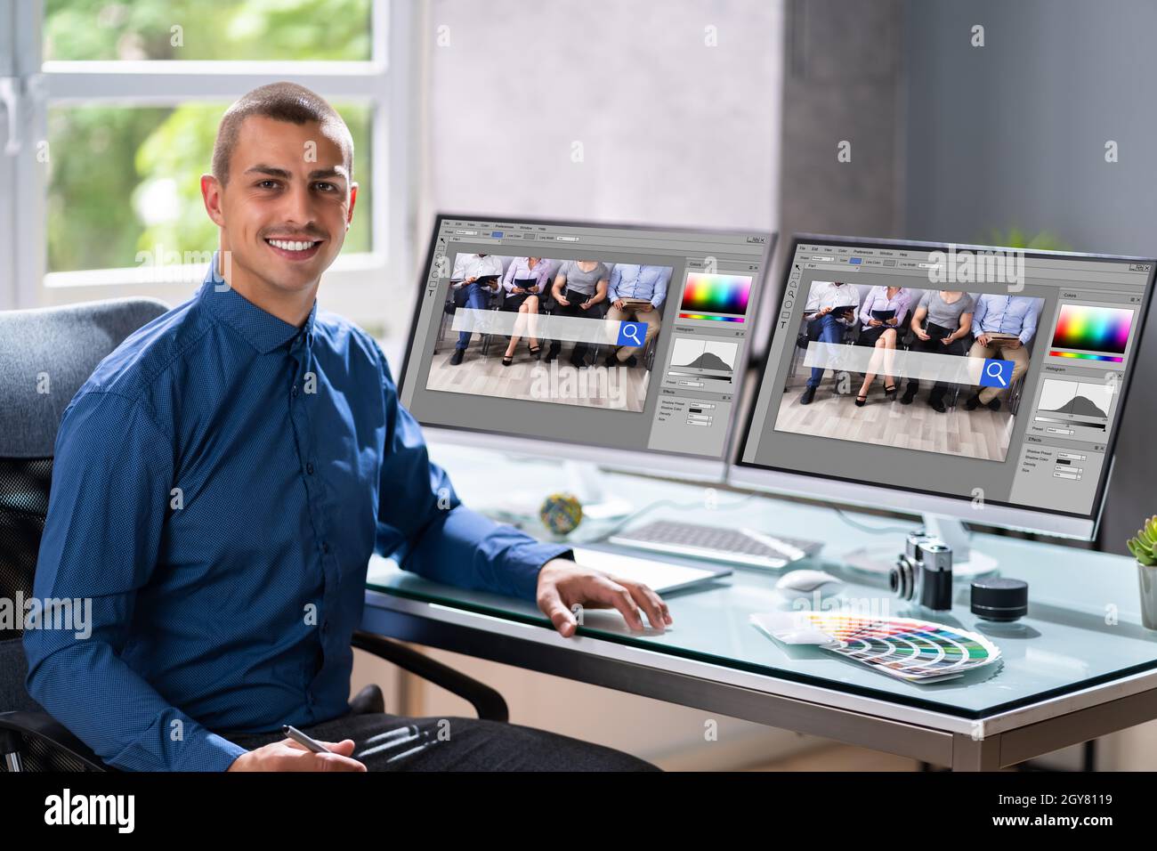 Graphic Web Designer Artist Using Computer To Design Stock Photo - Alamy