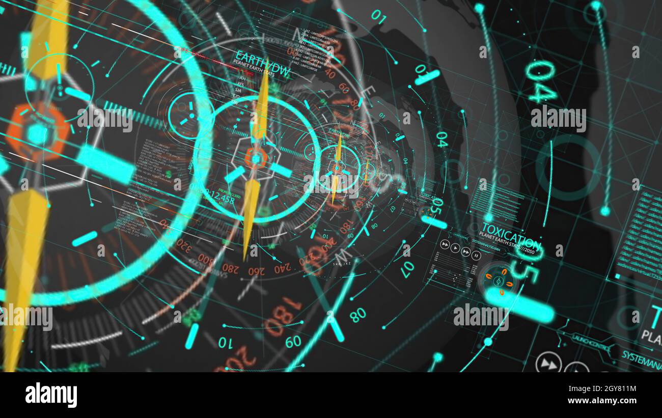 3d illustration - HUD zoom in.Flying through Futuristic technological ...