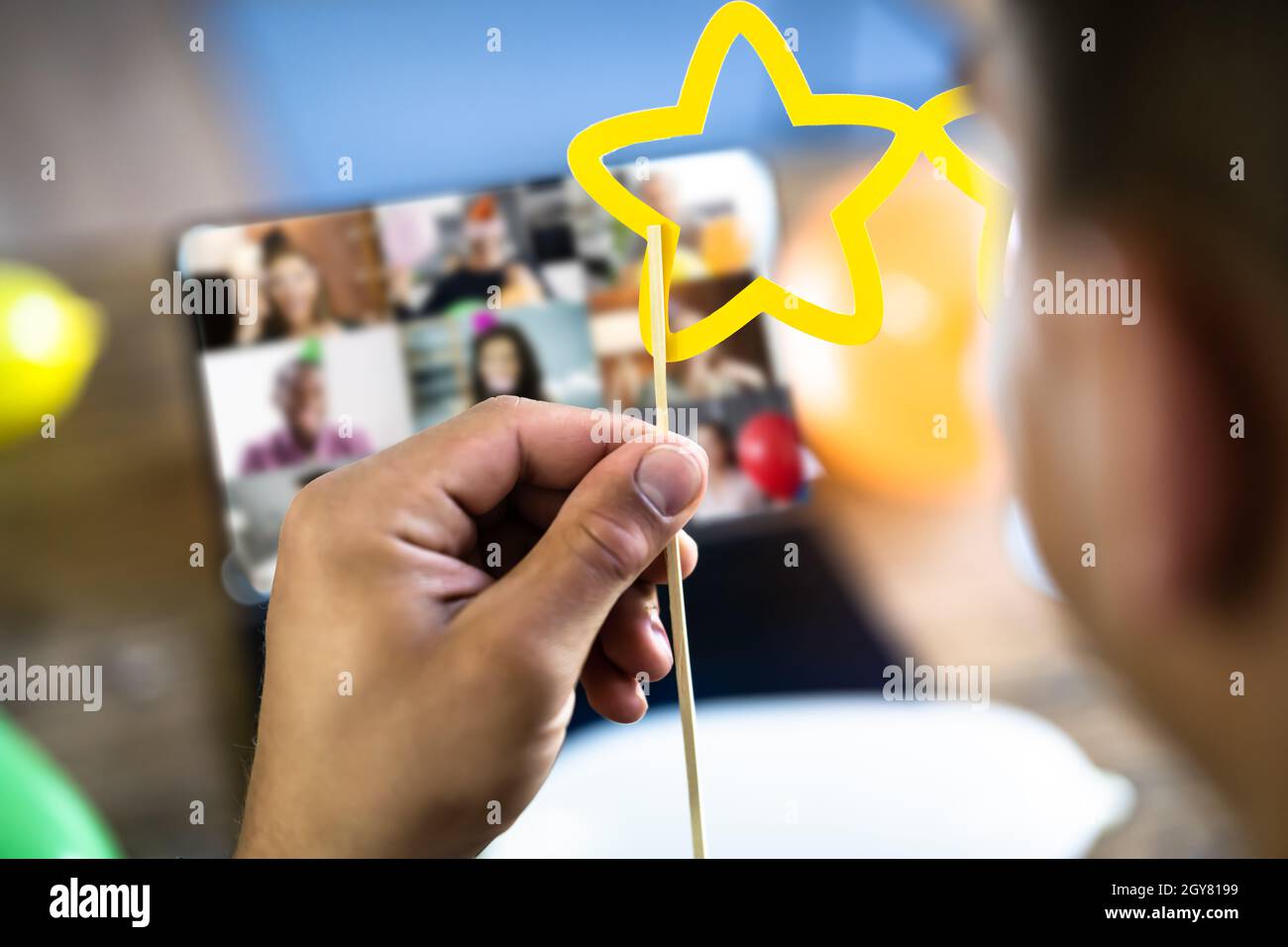 Virtual Online Birthday Celebration Party Event On Laptop Stock Photo ...