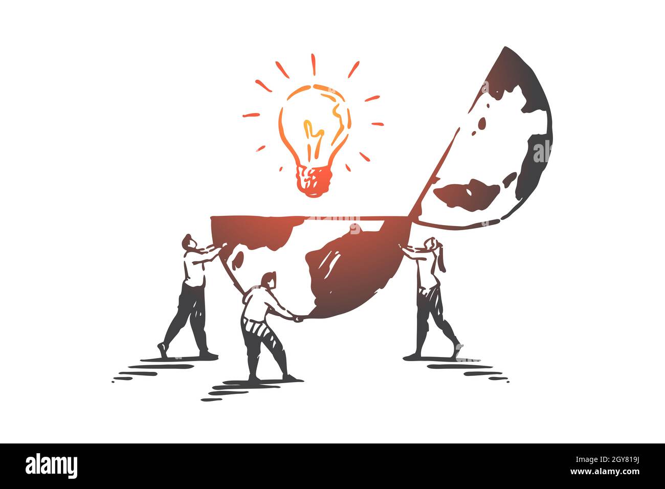 Innovation, creativity, teamwork concept sketch. Business people with ...