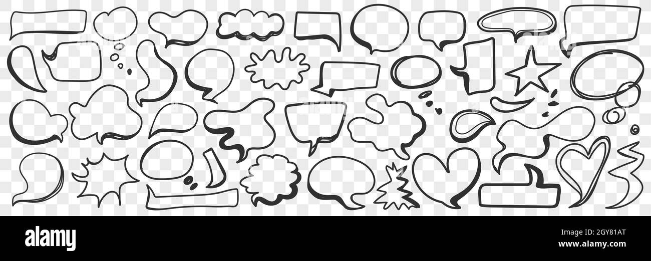 Various shapes of chat bubble doodle set. Collection of hand drawn ...