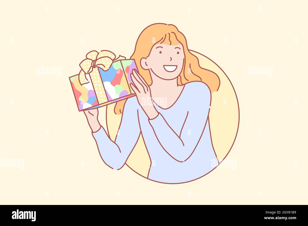 Birthday, gift, happiness, surprise concept. Happy girl getting ...