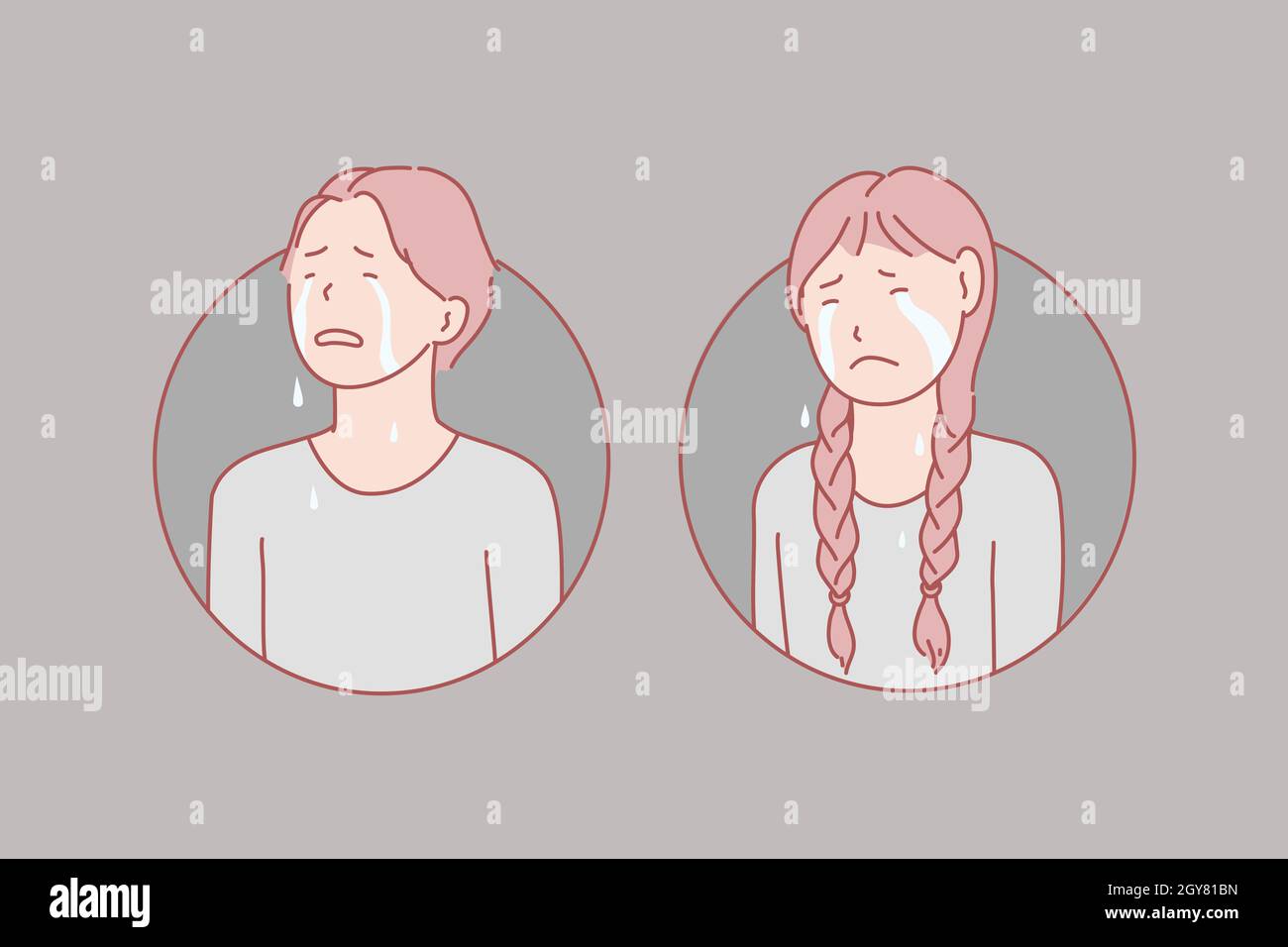 Crying, children, stress, tears concept. Crying, unhappy boy and girl ...