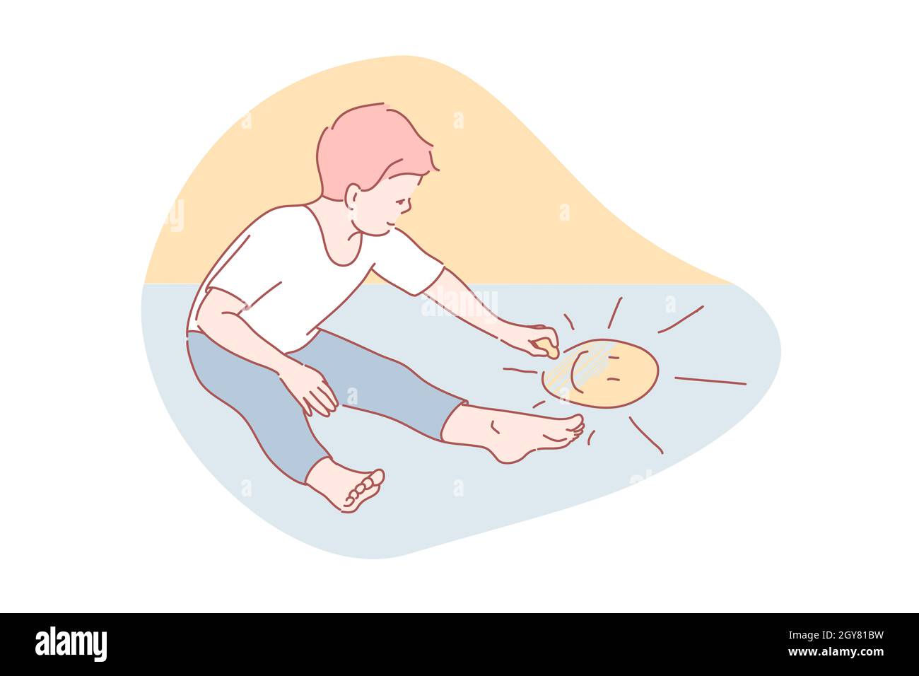Drawing, childhood, pleasure, imagination, art concept. Happy little ...