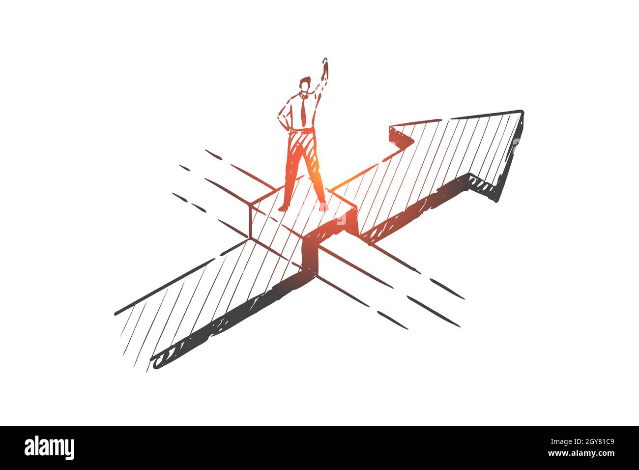 Business opportunity, obstacles overcoming concept sketch. Businessman character potential and ...