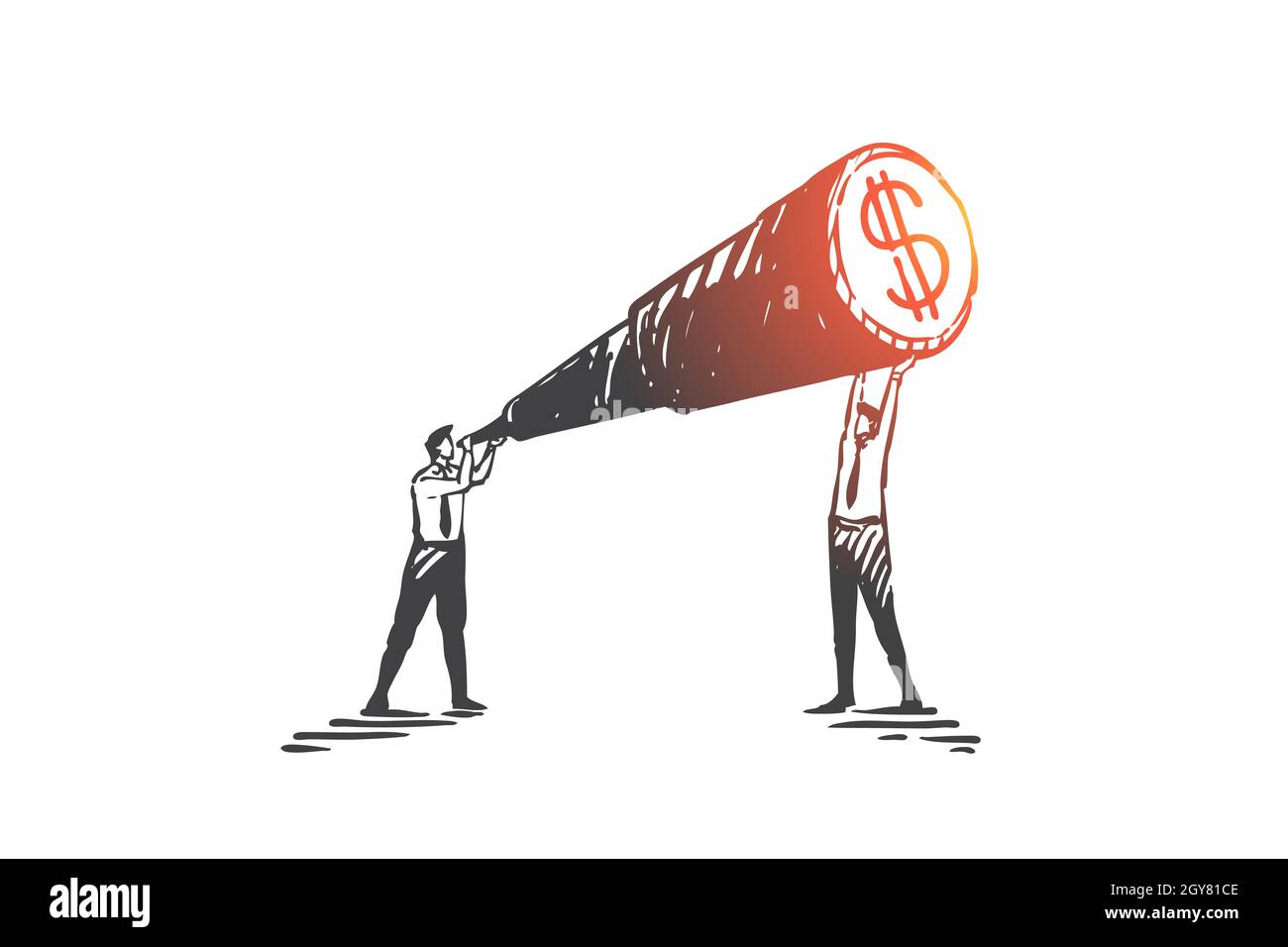 Business vision, cooperation, teamwork concept sketch. Businessmen male ...