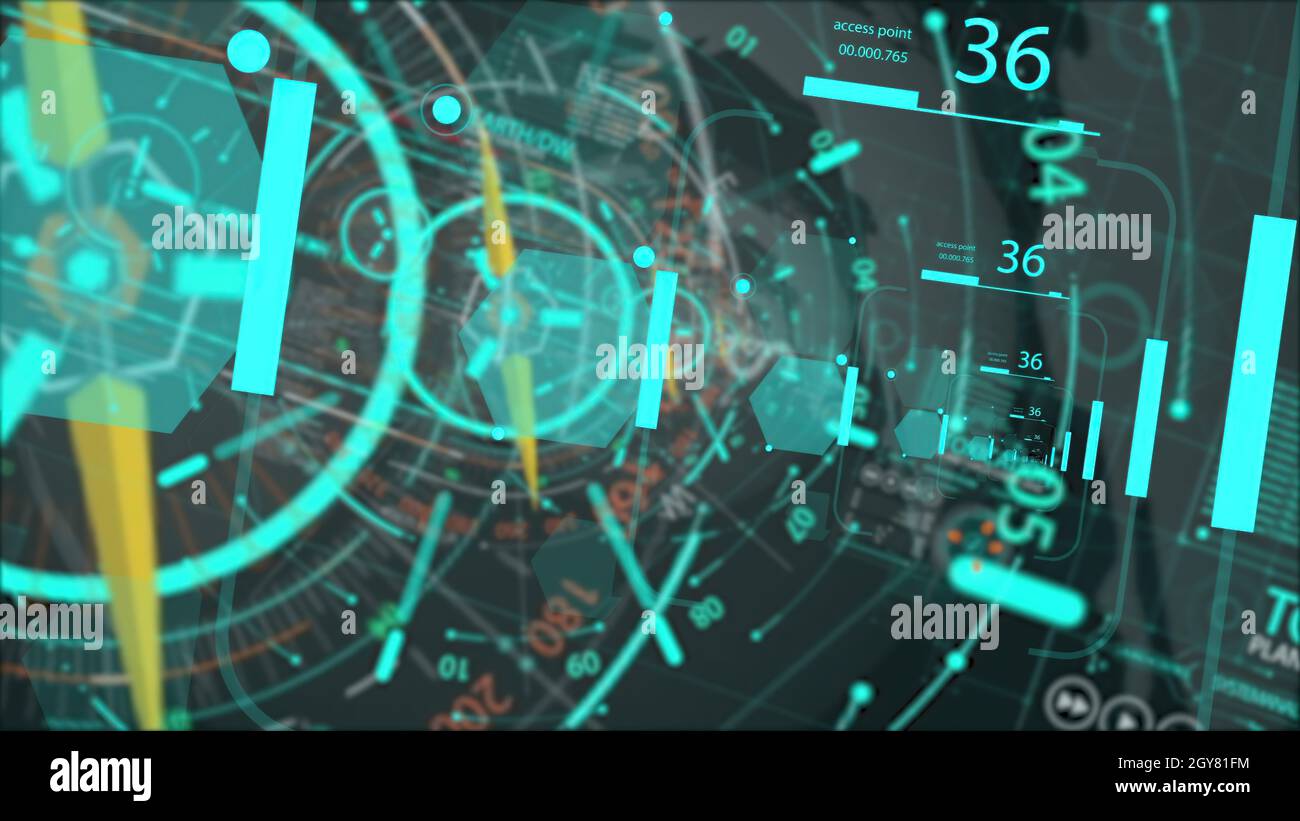 3d illustration - HUD zoom in.Flying through Futuristic technological ...