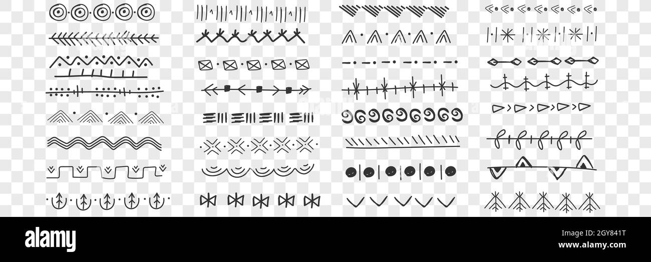 Vintage lines and symbols doodle set. Collection of hand drawn lines ...