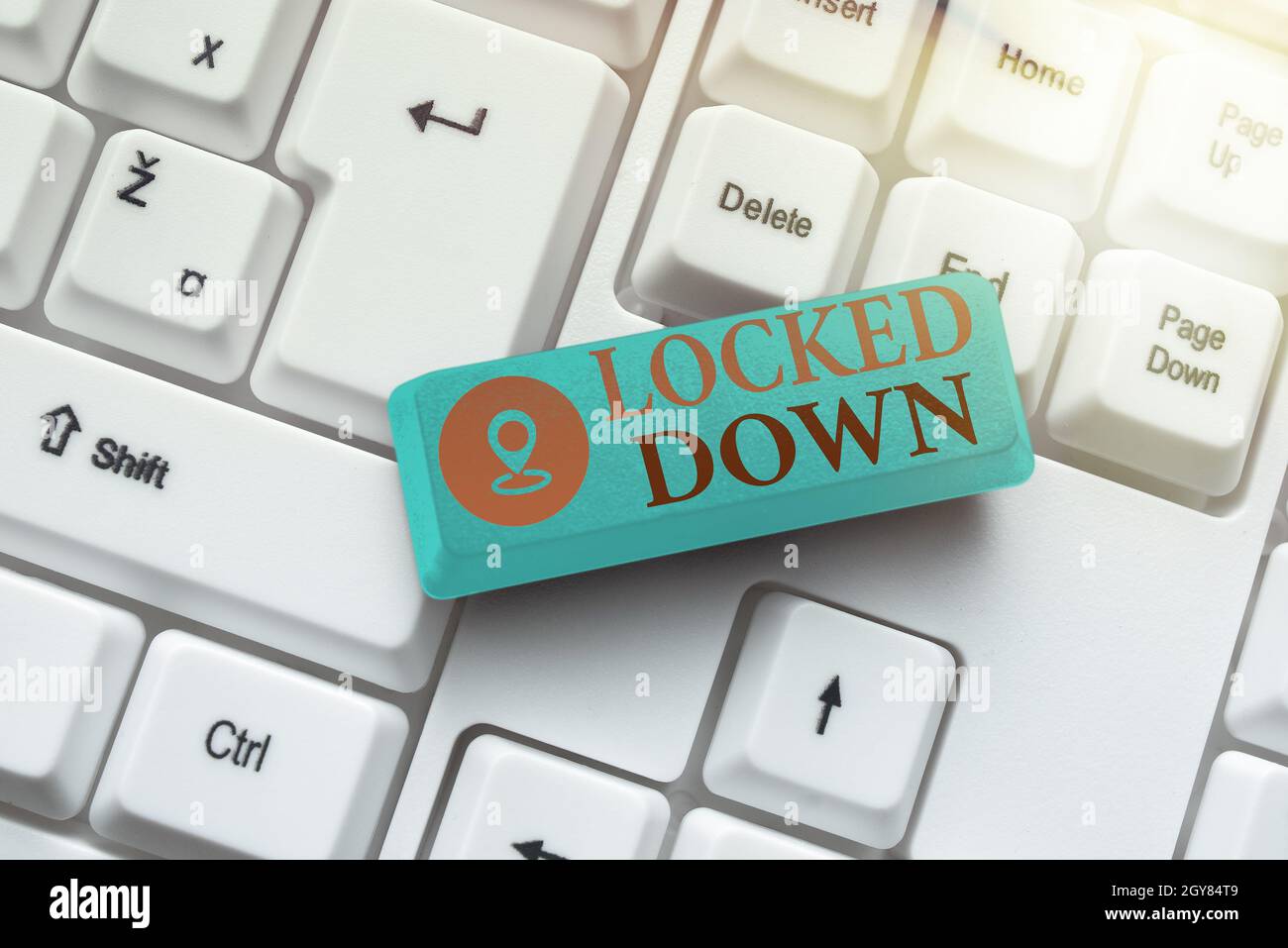 Conceptual display Locked Down, Business concept emergency measure ...