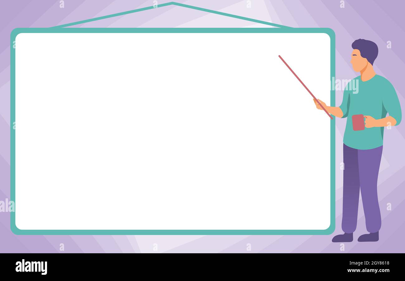 School Instructor Drawing Pointing Stick Whiteboard While Holding Cup ...