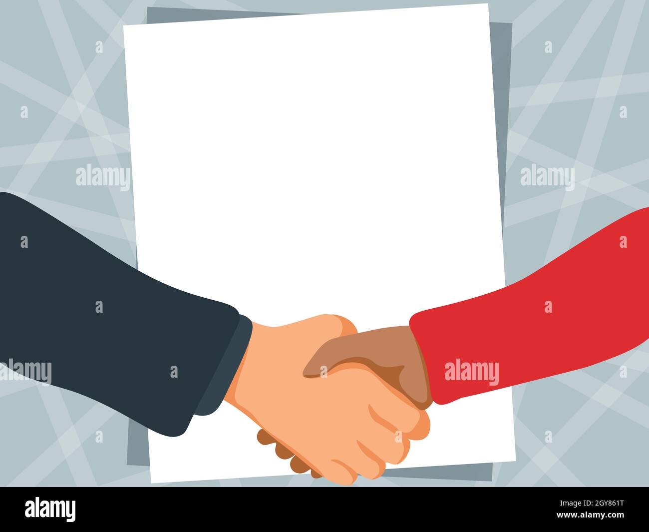 Two Men Drawing With Empty Paper Shake Hands Presenting Agreement Stock ...